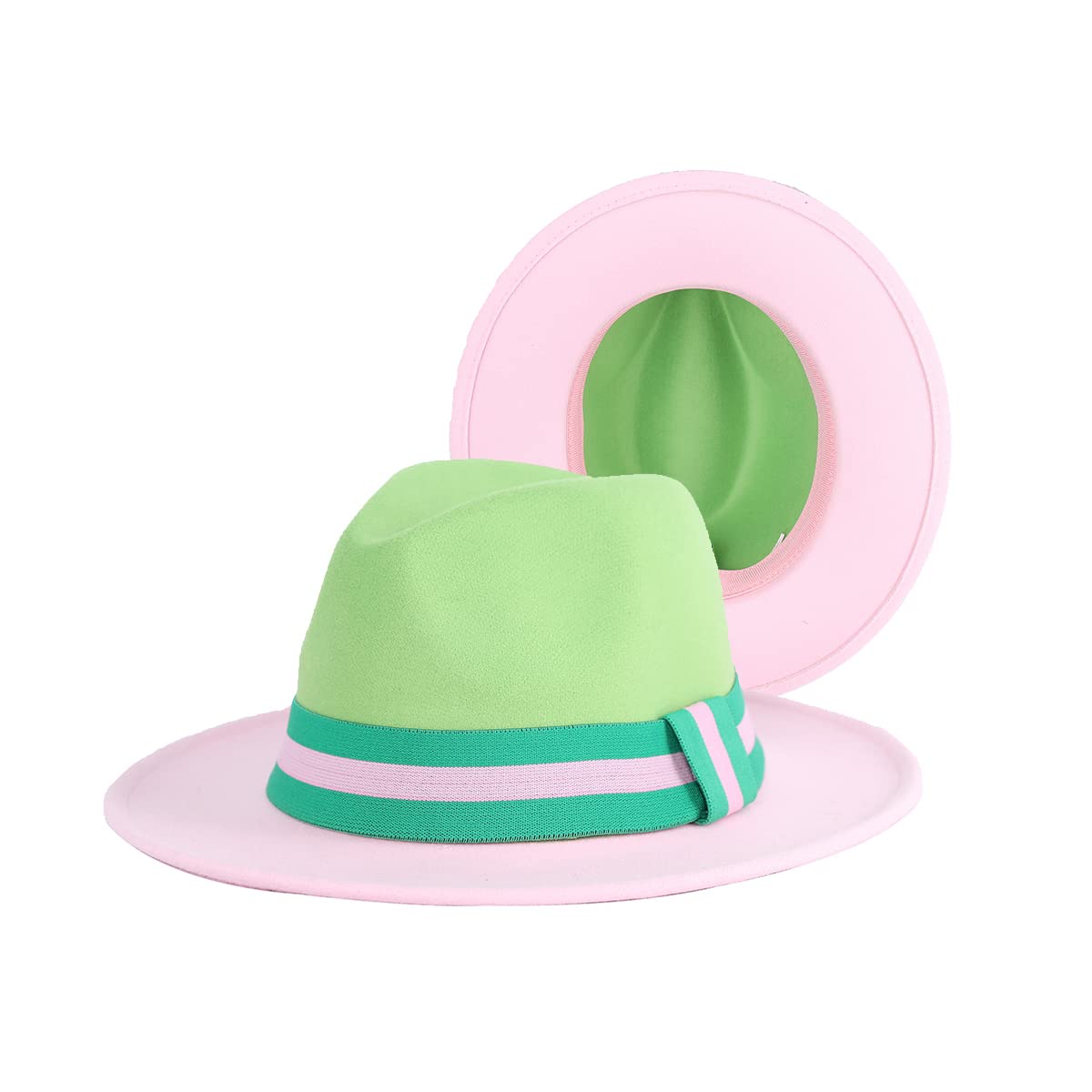 Wide Brim Fedora Hat- Classic and Fashionable Fedora Hats for Women, Adjustable Splicing Wide Brim Hats for Men (Lemon and Pink)