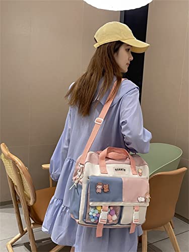 Tote Bag with Accessories Pins for Women Crossbody Shoulder Bag Casual(Pink-64, One Size)