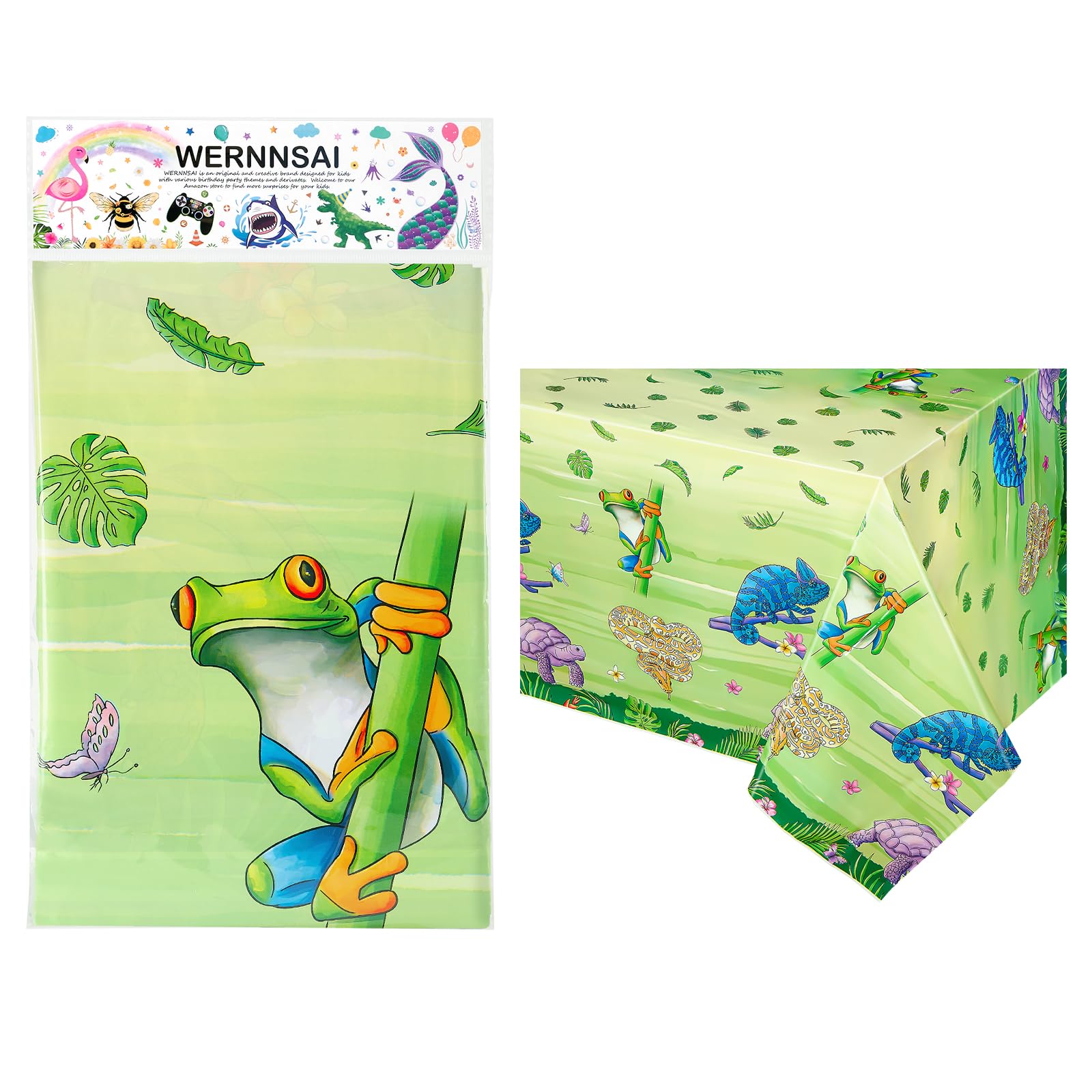 WERNNSAI Reptile Party Tablecloth - 1 PC Birthday Party Decorations 54’’ x 108’’ Disposable Table Covers for Kids Boys Party Family Dinner Camping Snakes Turtles Lizards Party Supplies