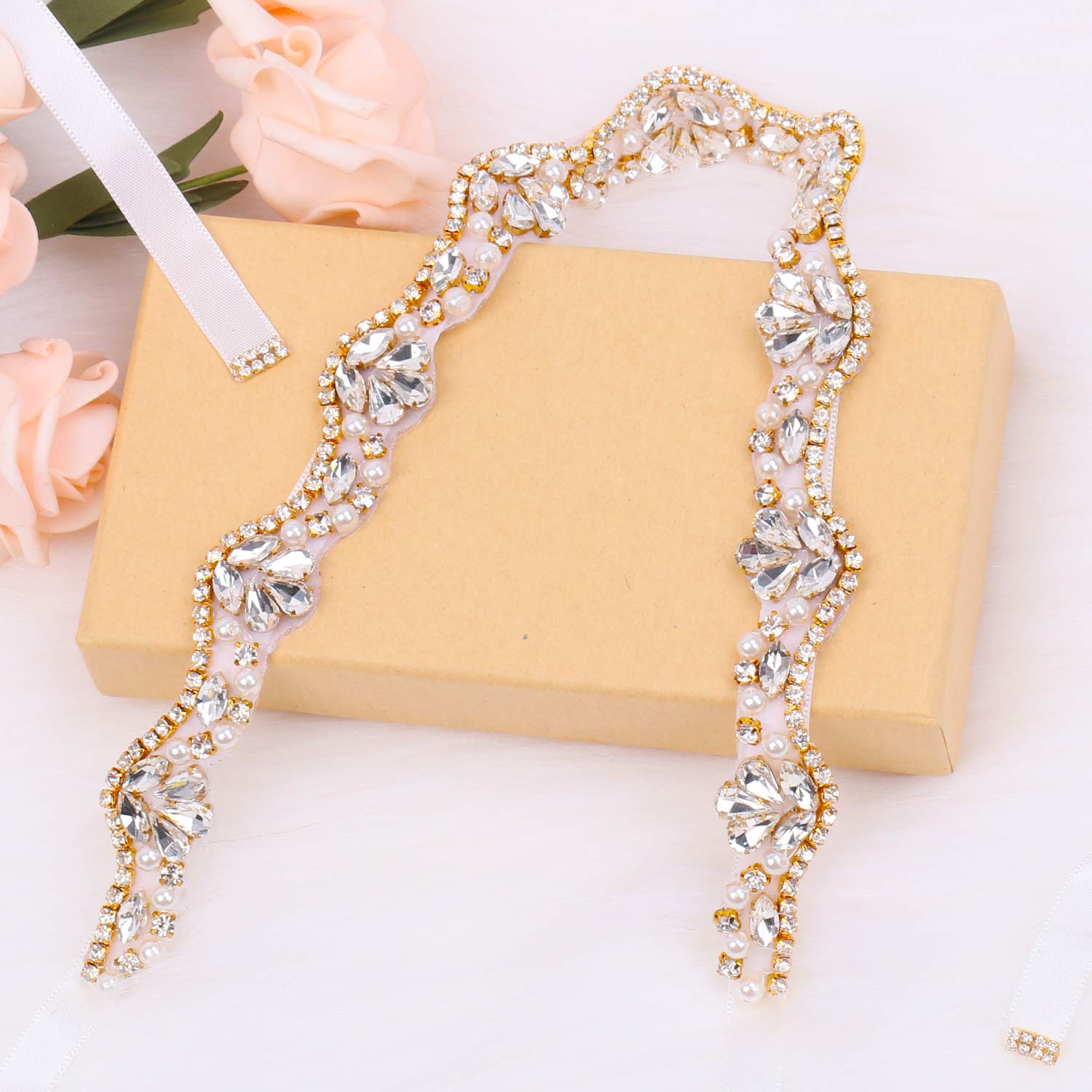 Tendaisy Women's Crystal Bridal Belt Rhinestone Pearls Sashes Wedding Belts for Gowns(Silver-White)