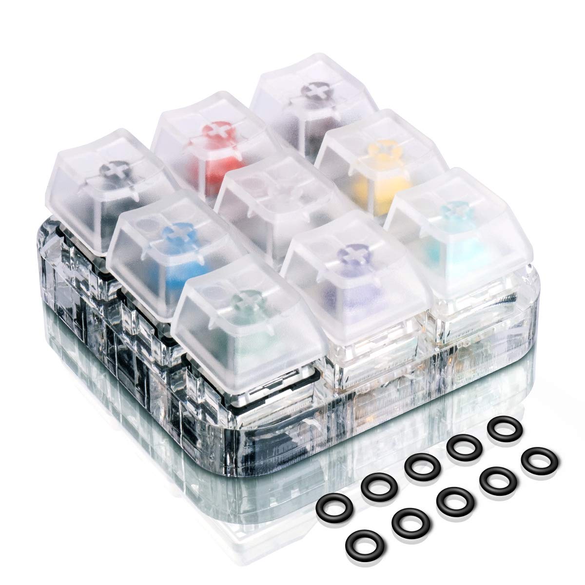 VELOCIFIRE 9-Key Gateron Switch Tester, Switch Testing Tool for Mechanical Keyboards, with Clear Keycaps and O Rings