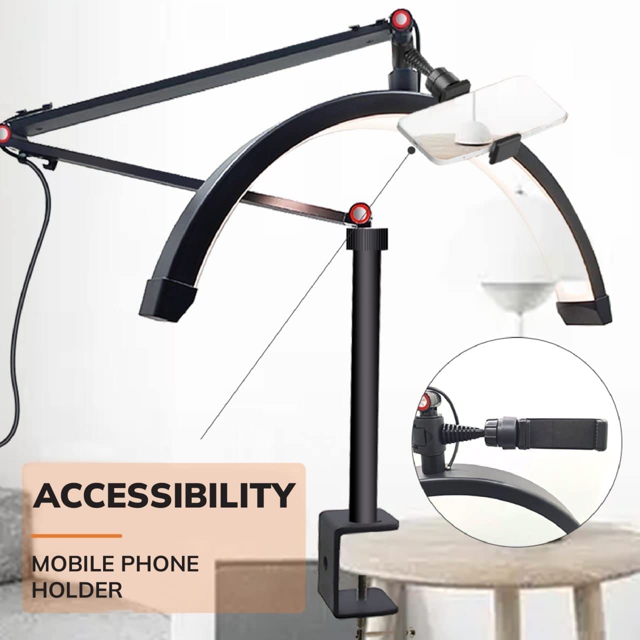 toyshi Adjustable LED Lamp for Beauty Professionals - Ideal for Eyelash Extensions, Tattoos, Nails, Content Creation and Esthetics (Black)