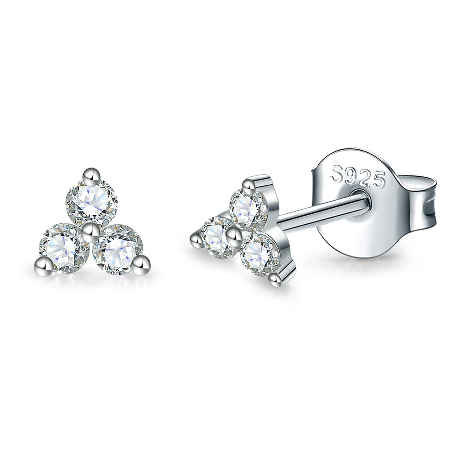 Sterling Silver Stud Earrings for Women Men, 1 Pair Flower Cubic Zirconia Stud Earrings | Small Cartilage CZ Hypoallergenic Tragus Piercing Earrings for Teens 4mm
