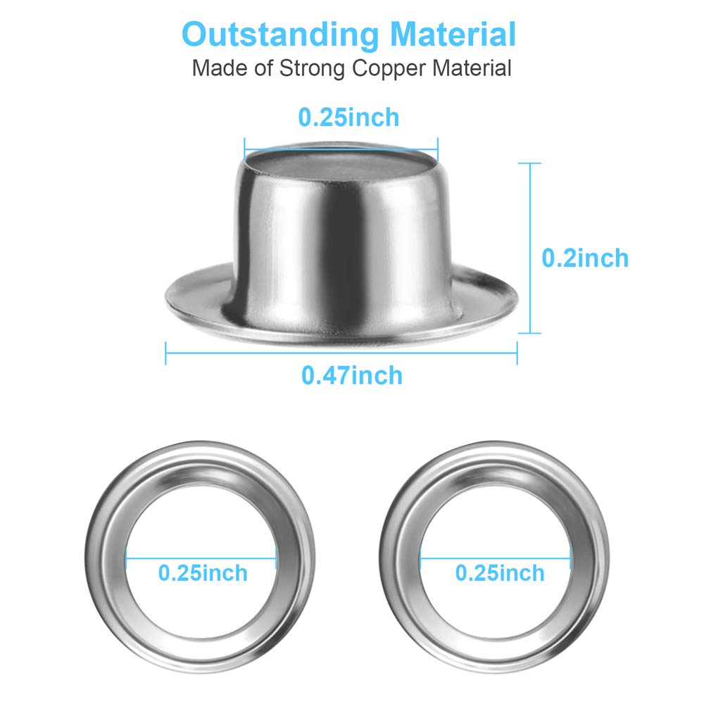 UUBAAR 100 Sets Grommet Kit, Thickened Grommets Eyelets 1/4 Inch, Silver Metal Eyelet, Grommet Tool Kit for Leather, Fabric, Tarp, Shoes, Clothing, with 3PCS Installation Tools