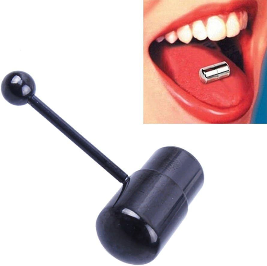 Stainless Steel Vibrating Tongue Ring Barbell Tongue Piercing Jewelry with 2 Batteries (Black)