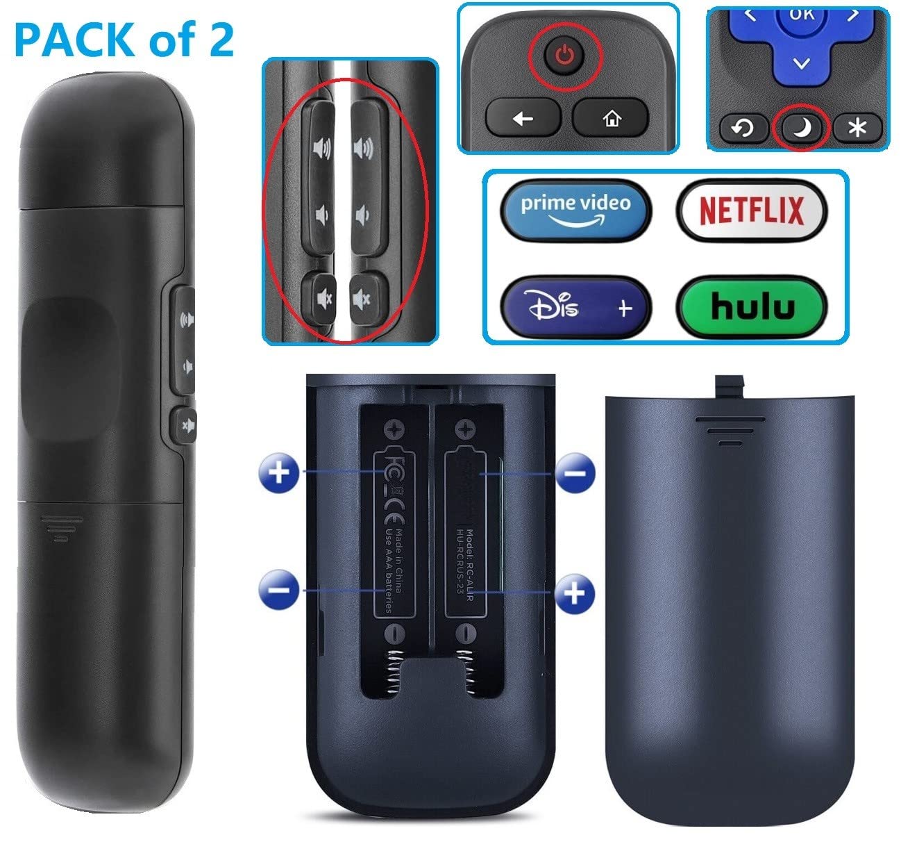 Rupmmehon (Pack of 2) Replacement Remote Control Universal for Roku TV/for Hisense/Element/TCL/Sharp/Onn/Philips/Hitachi/JVC Roku Series Smart TVs