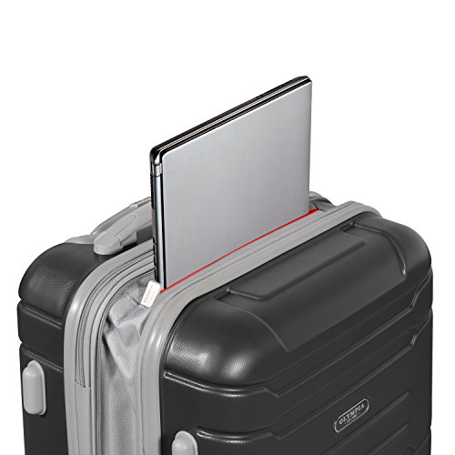 Olympia Denmark 21 Inch Expandable Carry On 4 Wheel Spinner Multiple Grip Luggage Suitcase with Aluminum Locking System and Interior Divider, Laptop compartment, Black