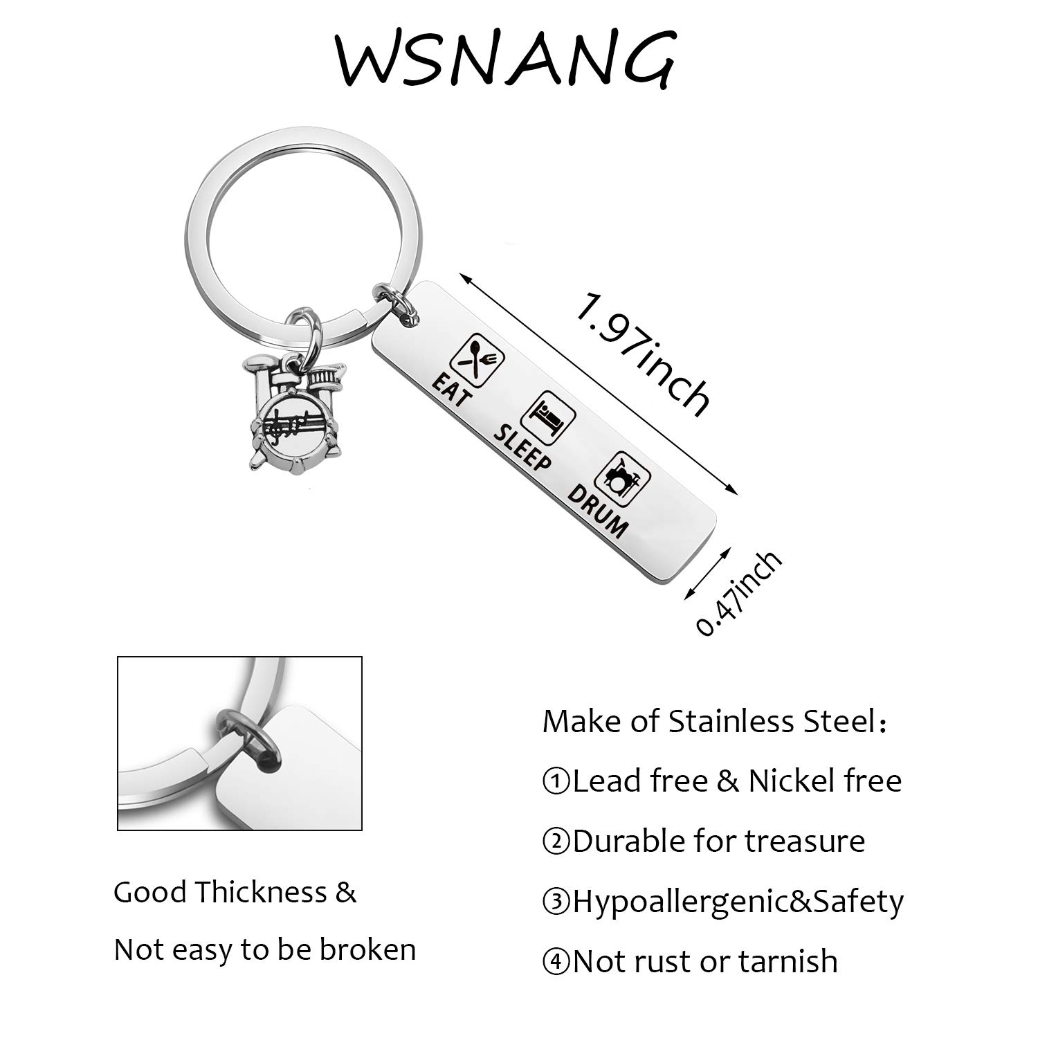 WSNANG Drummer Gift Eat Sleep Drum Keychain Drum Player Band Gift Drum Kit Gift Percussion Jewelry Musician Gift (Drum Keychain)