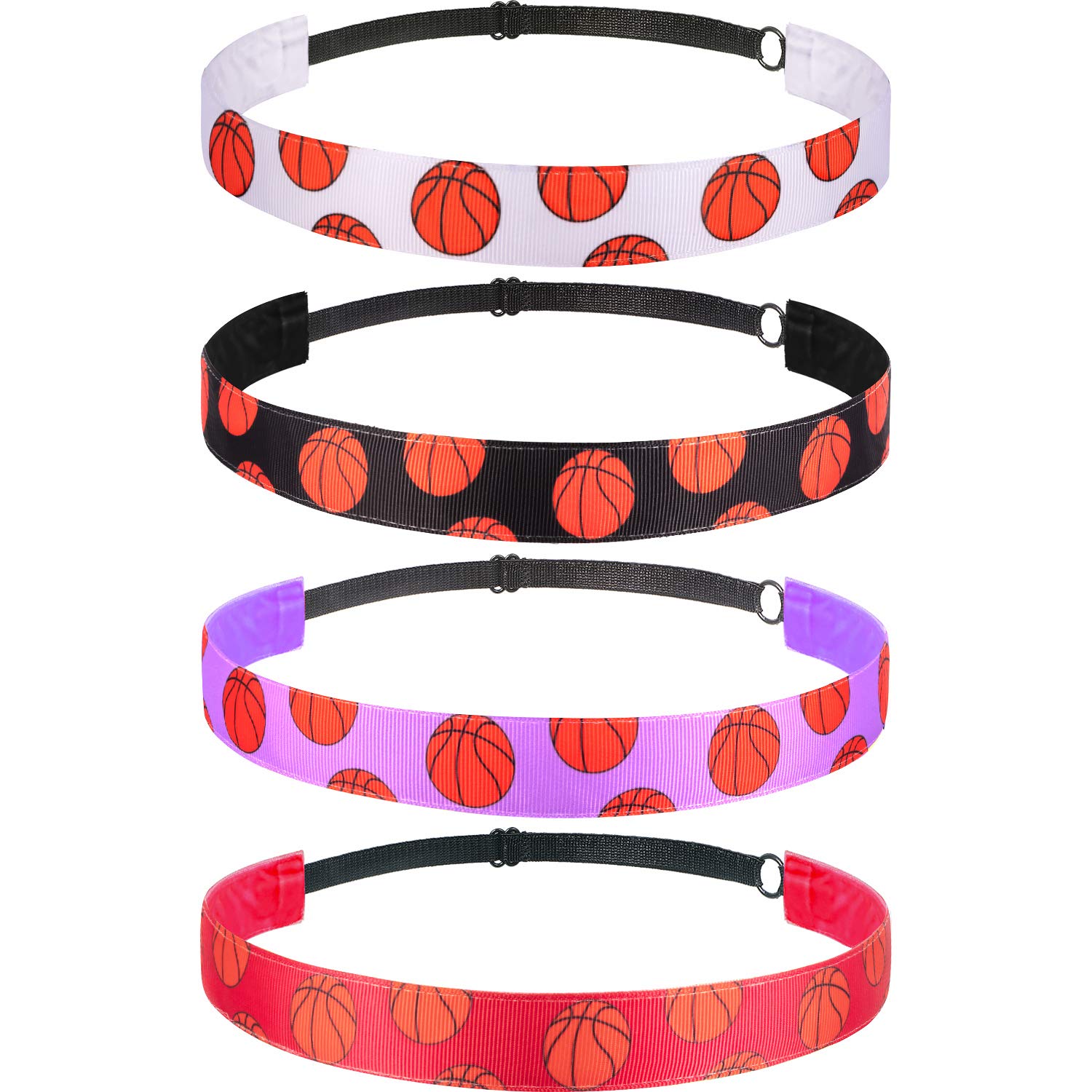 SATINIOR 4 Pieces Girls Non-slip Basketball Headband Adjustable Basketball Hairband Girls Sports Hair Accessories (Black, Purple, Red, White)