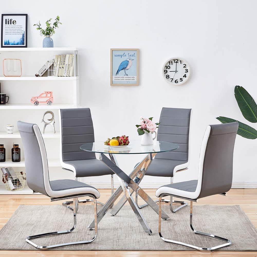 WENYU Dining Chairs Set of 6 - Modern Dining Chairs with Chrome Legs, Faux Leather Dining Room Chairs Kitchen Chairs, Comfortable Side Chairs of 6 Pieces - Grey