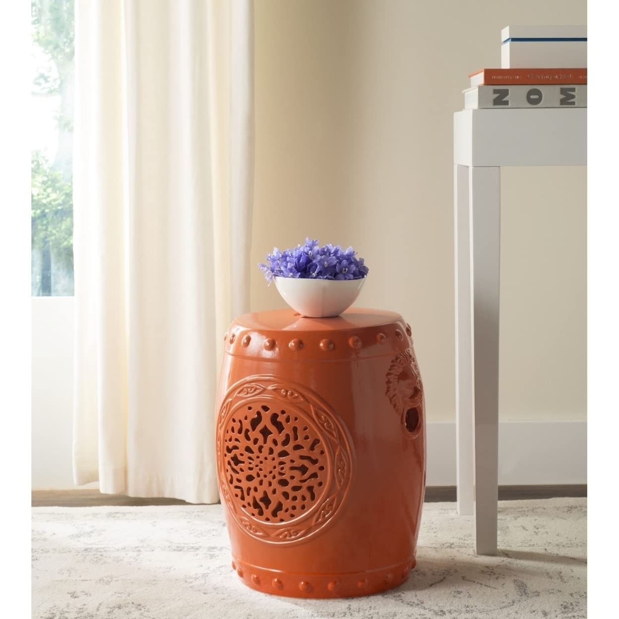 Safavieh Flower Drum Ceramic Decorative Garden Stool, Orange