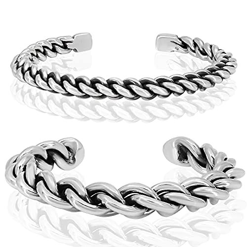 VY JEWELRY Heavy Power Big 12MM - 925 Solid Sterling Silver Cuff Bangle Bracelets β Made in Thailand