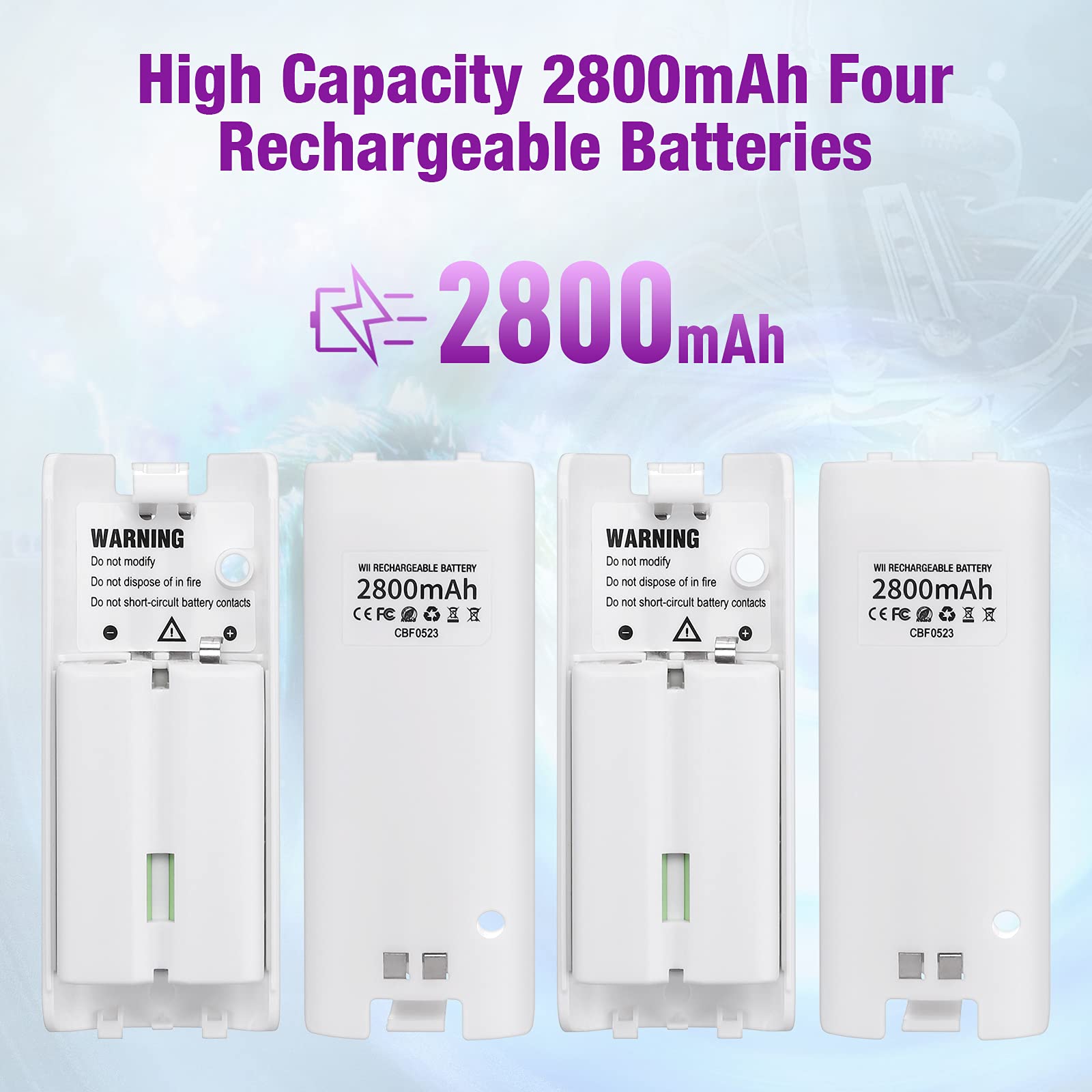 Wii Controller Charger, 4-in-1 Wii Remote Charging Station for Wii Remote Controller Charger with 4 Pack 2800mAh Rechargeable Battery for Game Wii Controller (White, Controller Not Include)