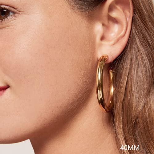 Wlane Small Thick Gold Hoop Earrings for Women, Chunky Gold Hoops 20mm(8 inch)