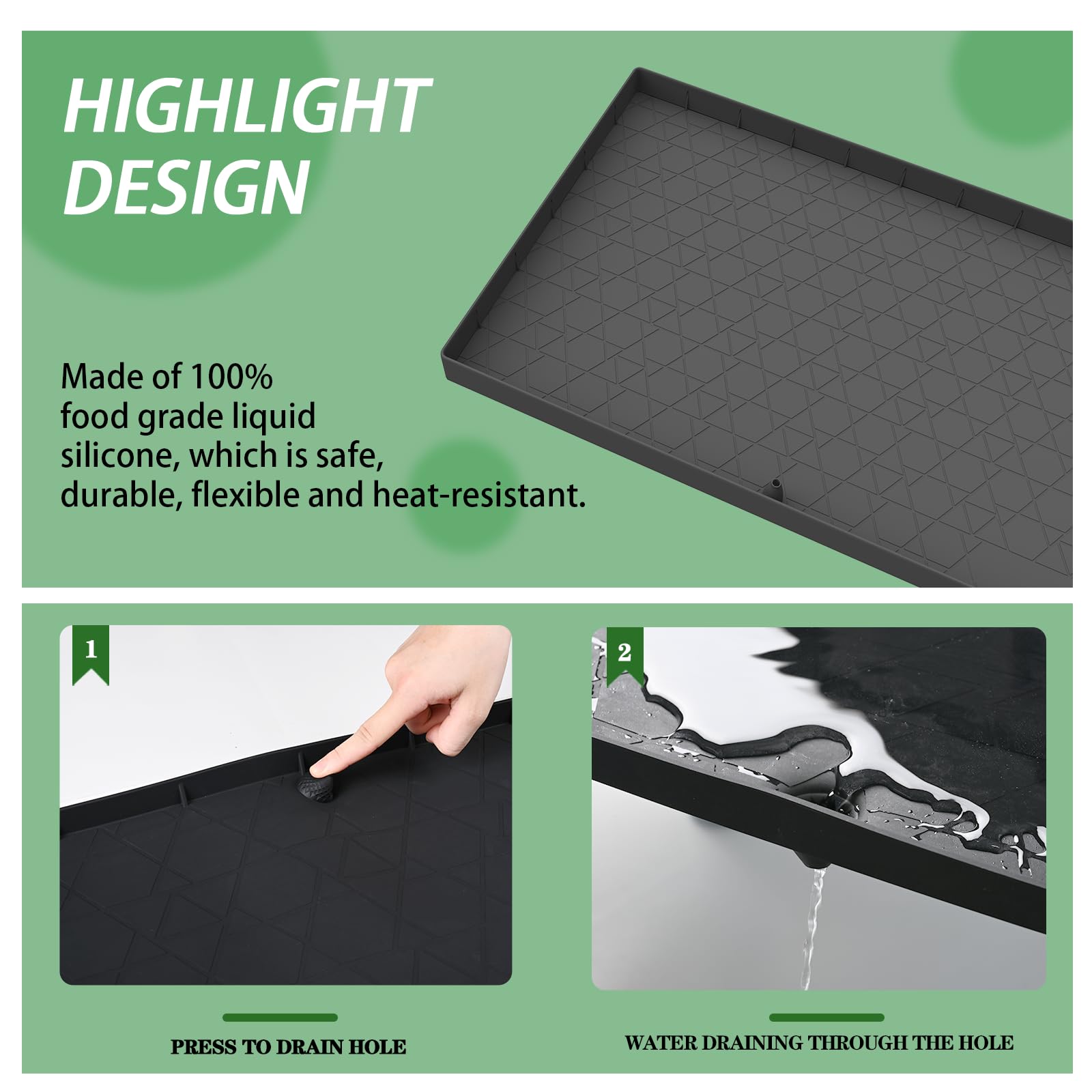 ULTSOFE Kitchen Mat Waterproof, 34"x22" Silicone Under Sink Shelf Liner with Drain Hole, Under The Sink Cabinet Protection Mat for Kitchen & Bathroom, Drips Leaks Spills Tray, Black