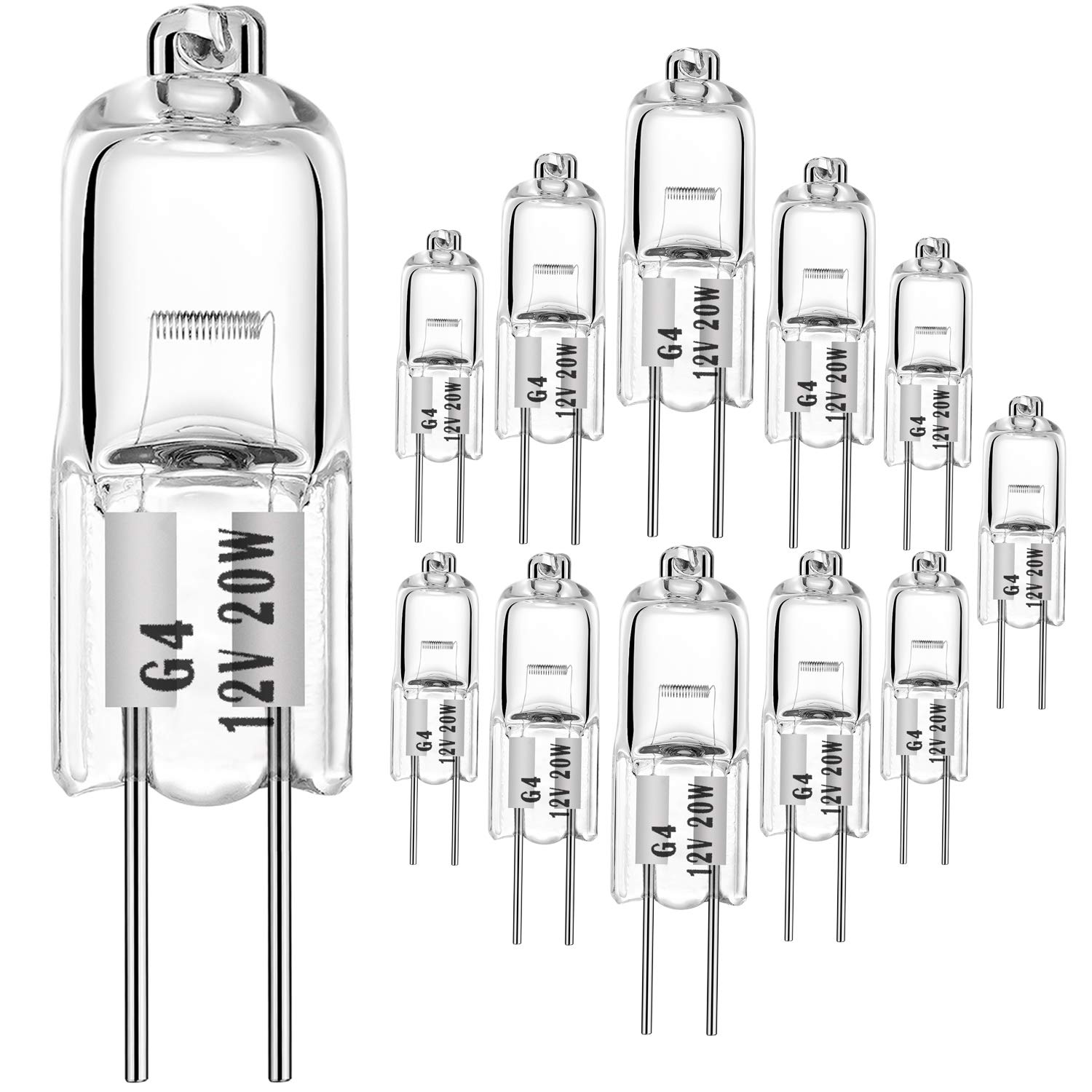 WubbaLubba G4 Halogen Bulbs 20W 12V T3 JC Type 2 Pin Base Replacement for Landscape Under Cabinet Puck Light Track Lighting Dimmable(12 Pack)