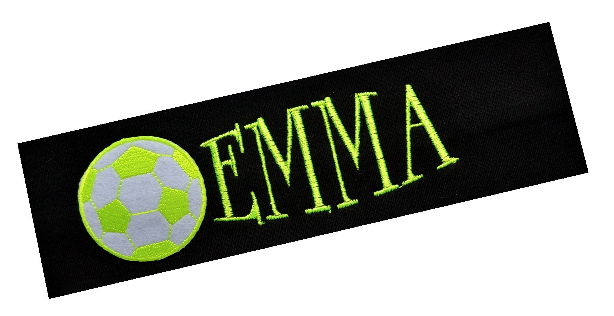 Personalized Monogrammed NEON Soccer Ball Patch Cotton Stretch Headband (NEON YELLOW)