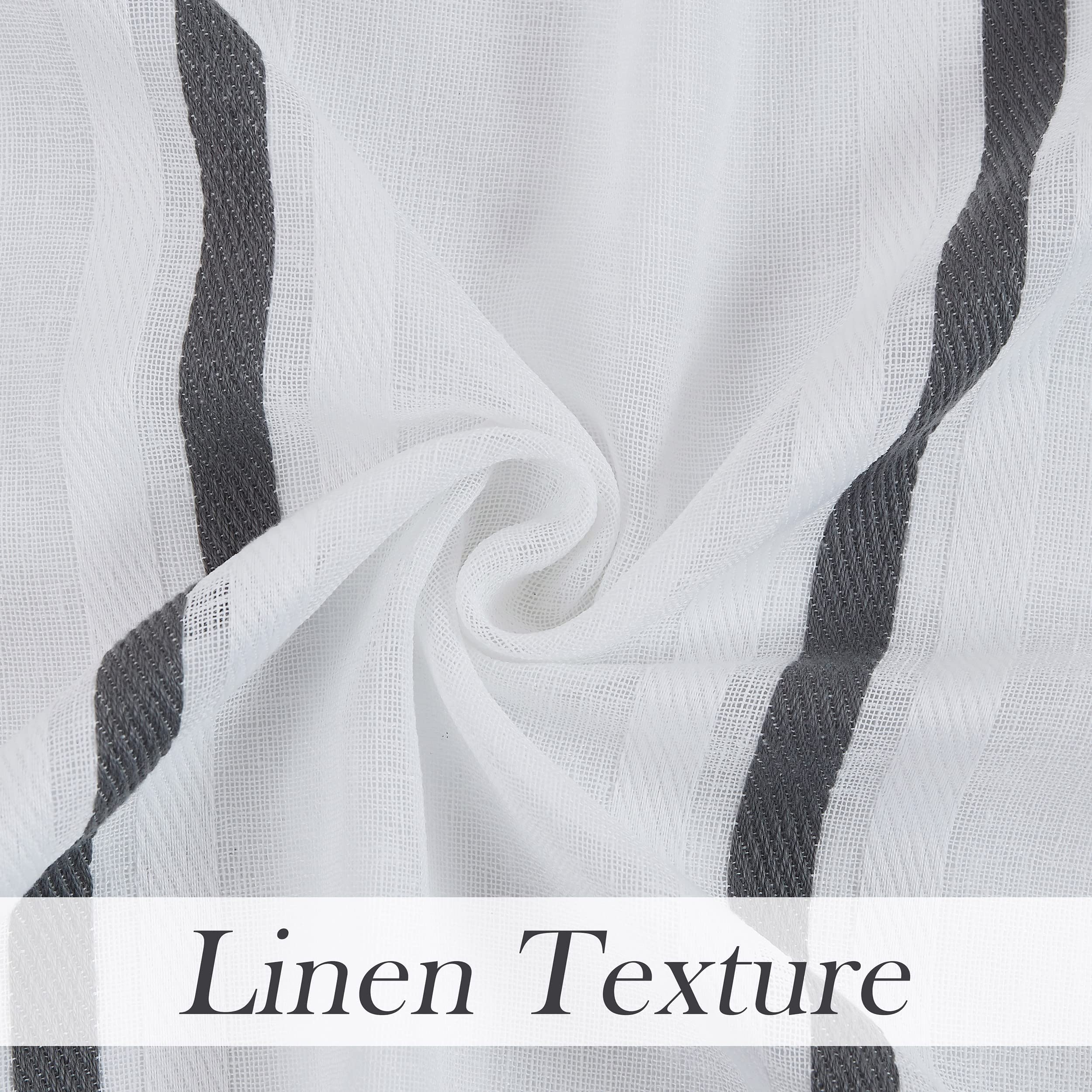 WEST LAKE Stripe Linen Sheer Curtain Grommets Top Pinstripes Rustic Farmhouse Semi Sheer Window Treatment Sets for Dining, Living Room, Bedroom, Gray and White Stripe, 52''x84'', 2 Pieces