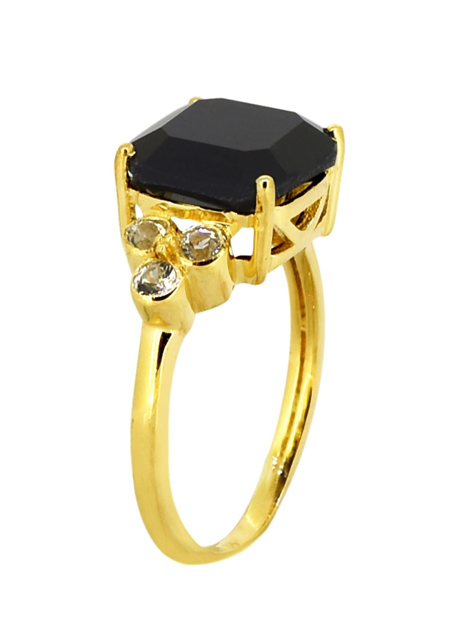 YoTreasure 18kt Gold Over Silver Black Onyx and White Topaz Women's Engagement Ring