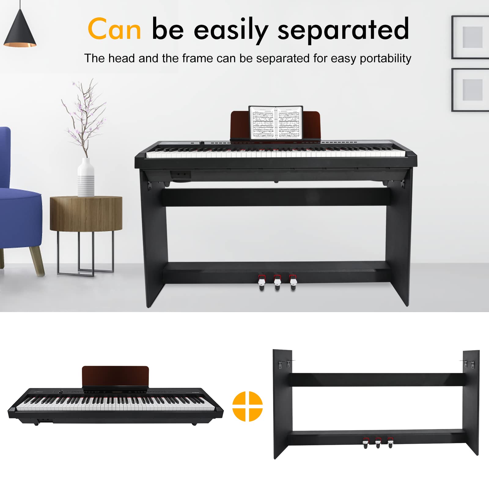 ZHRUNS Beginner Digital Piano,88 Key Weighted Keyboard,Full Size Portable Electric Piano with Sustain Pedal,Power Supply,USB/MIDI/Headphone/Mic/Audio Output Feature