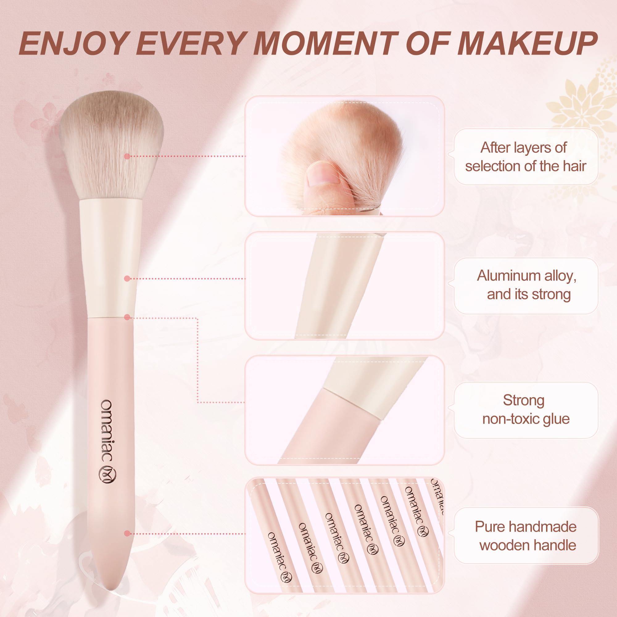 OMANIAC Makeup Brushes Set (15Pcs), Premium Synthetic Powder Concealers Eye Shadows Blush Professional Make Up Brushes Set, Perfect Birthday Gifts for Women.(Pink)