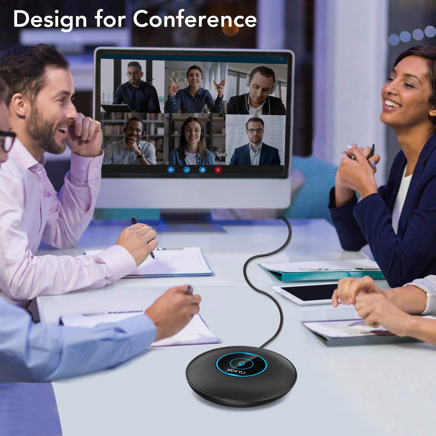 YOTTO USB Conference Microphone for Computer, 360° Omnidirectional Condenser PC Mic with Mute Key, Plug & Play for Video Conference, Recording, Skype, Online Class, VoIP Calls, Chatting