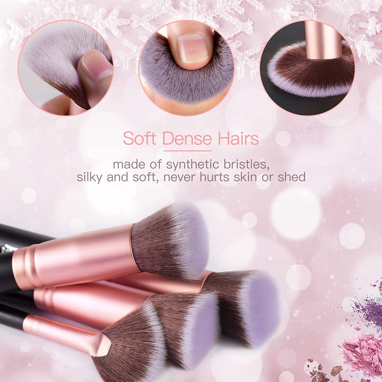 TEATTY Makeup Brushes 18 PCs Makeup Brush Set 2 PCS Silicone Face Mask Brush&4 Blender Sponge&1 Brush Cleaner Premium Synthetic Foundation Powder Concealers Eye Shadows Makeup Brushes Kit (Rose Gold)