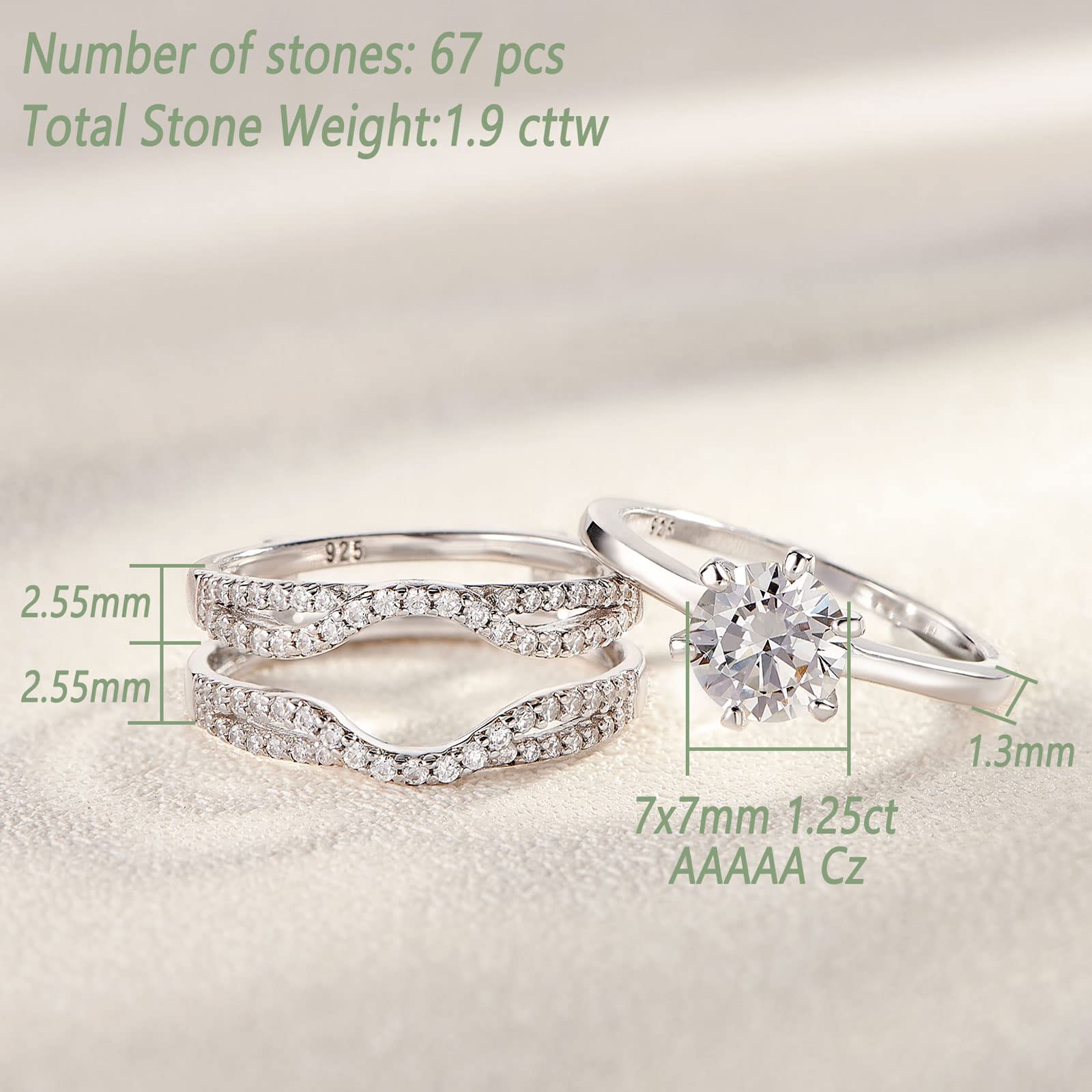 Wuziwen Wedding Rings for Women Solitaire Ring Enhancer for Engagement Ring Sterling Silver Size 8
