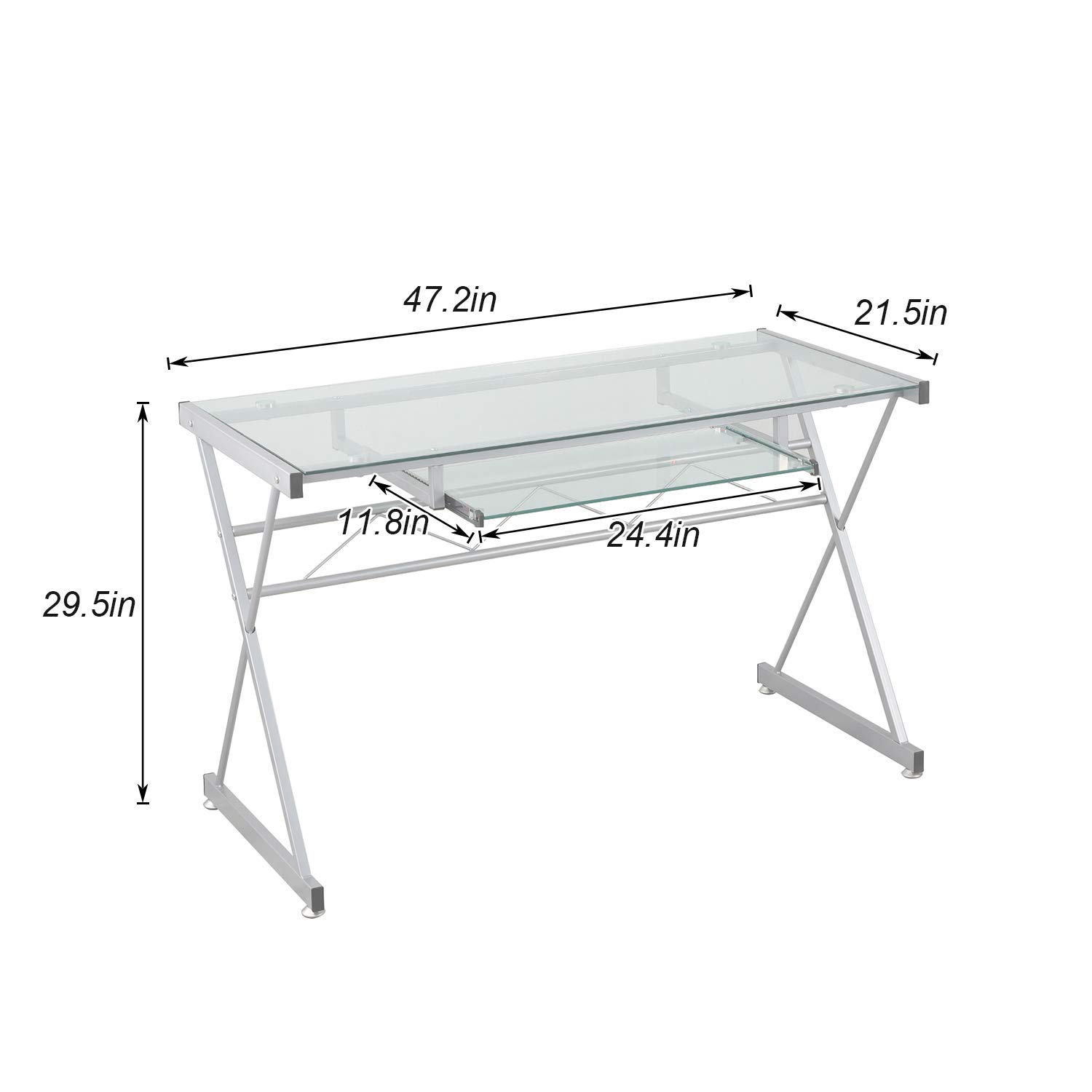 soges Computer Desk 47.2inch Glass Desk Workstation Office Desk with Pullout Keyboard Tray,Clear UT-093
