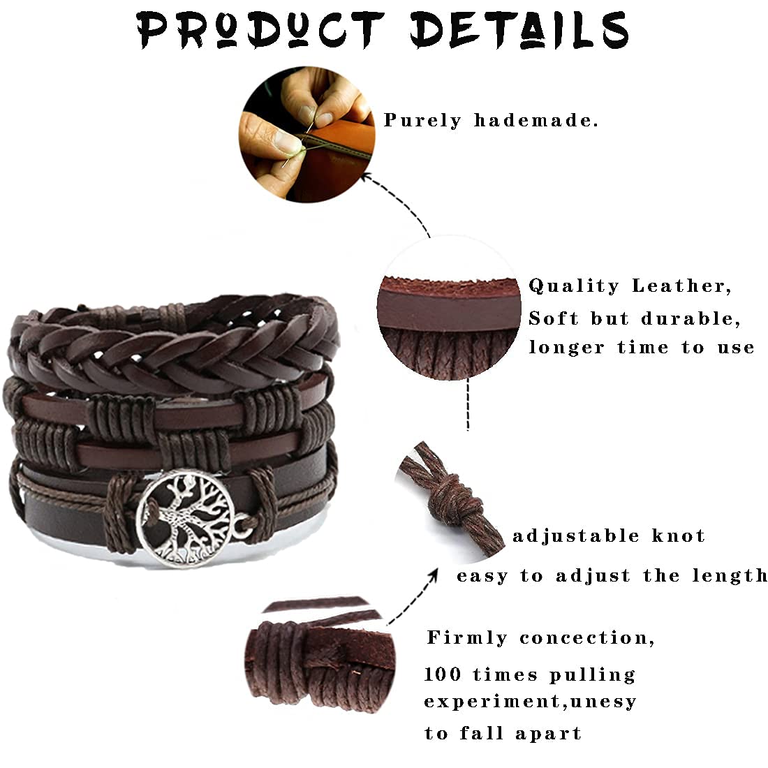 WAINIS 34 Pcs Braided Leather Bracelet for Men Women Stackable Cuff Wrap Wrist Bracelet Adjustable Ethnic Woven Wooded Bead Jewelry Bracelets Pack