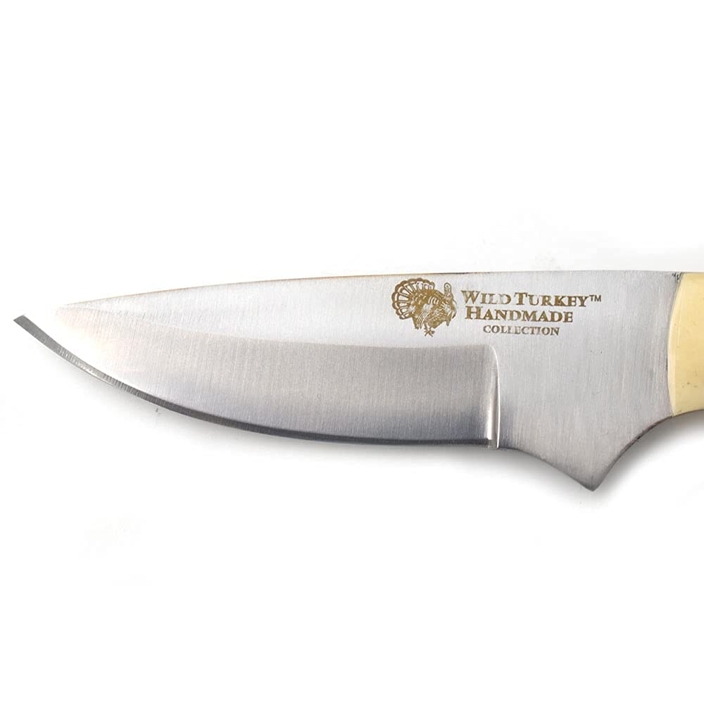 Wild Turkey Handmade Collection Heavy Duty Hunting Knife | Stainless Steel Blade | Genuine Leather Sheath Included (Burn Bone)