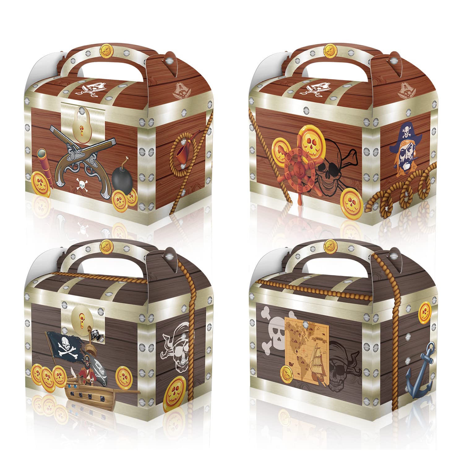 Treasure Chest Party Favor Box，Pirate Treasure Chest For Kids，Pirate Birthday Party Supplies,12Pce Pirate Gift Box