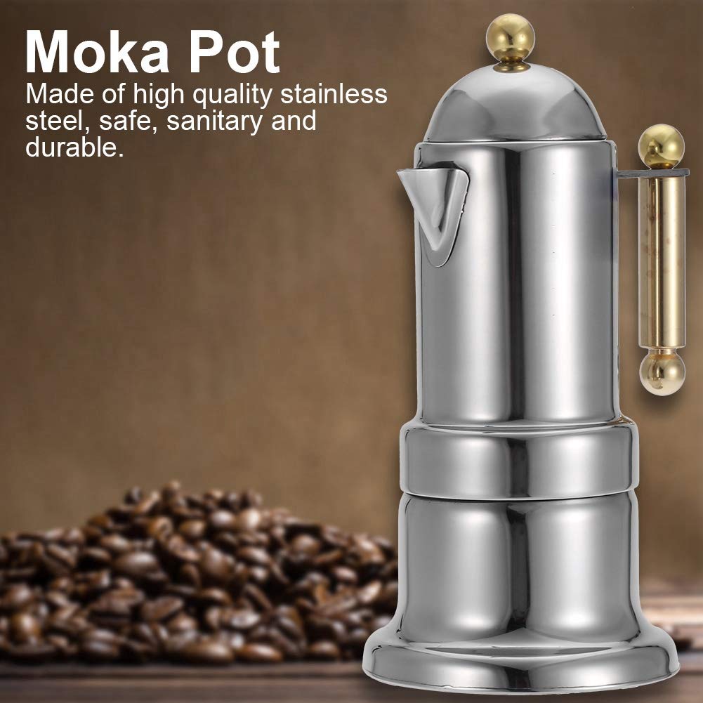 Zerodis Stainless Steel Moka Pot Stovetop Classic Cafe Coffee Machine Maker Espresso Coffee Maker with Safety Valve 4 Cups Household Office