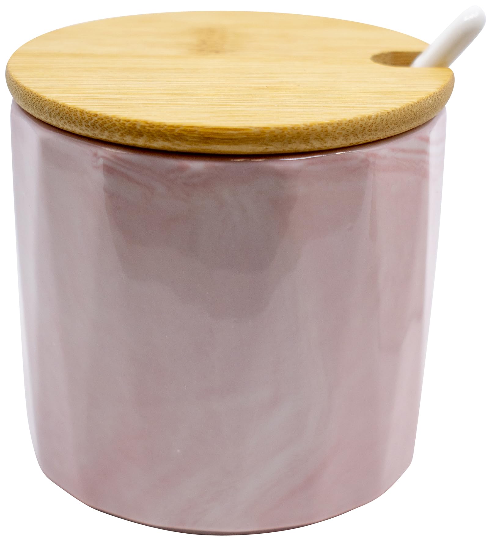 Stephanie Imports Set of 6 Tiered Marble Ceramic Condiment Spice Jars & Drawers With Spoons, Bamboo Lids and Rack (Pink)