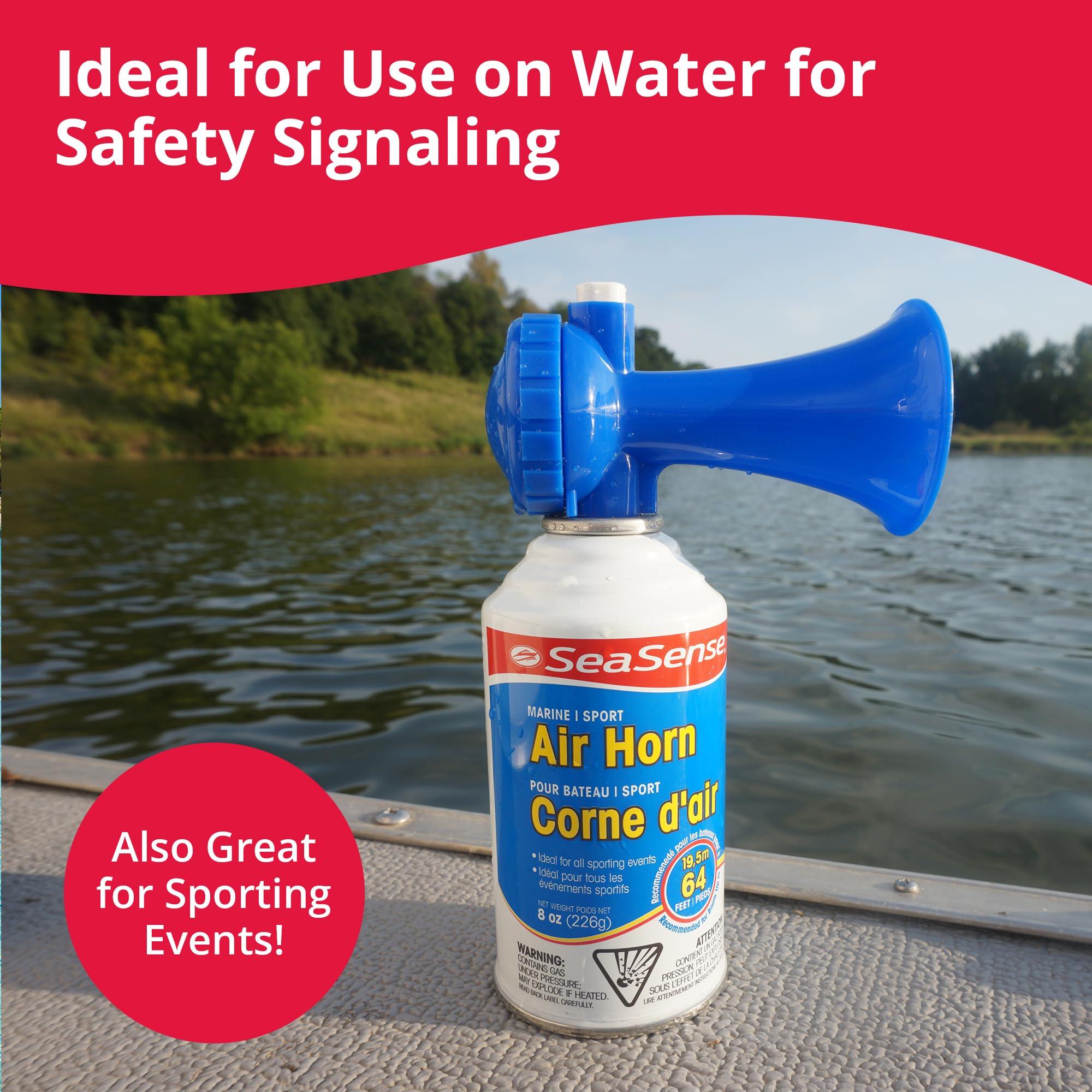 SeaSense Air Horn β Large Size (3.5 oz), 118 dB β Loud 1 Mile Range, Meets EPA & USCG Standards β Great for Boat & Marine Safety, Ideal for Sporting Events Such as Football & Soccer
