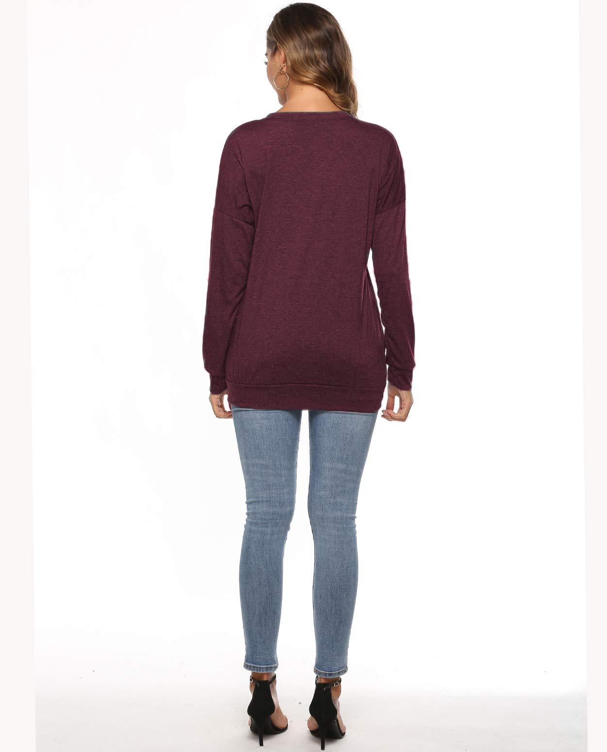 ZILIN Womens Casual Letter Print Crewneck T-Shirt Long Sleeve Tunic Tops Sweatshirt with Pockets