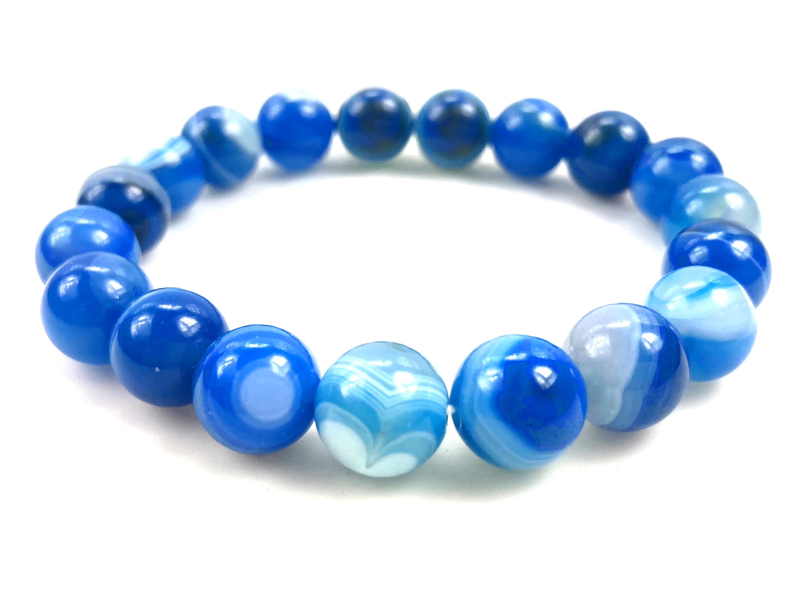 PURPLE WHALE Botswana Agate Stone Bracelet for Women, Men | Round Beads Stretch Adjustable Bracelet for Meditation, Yoga (Blue)