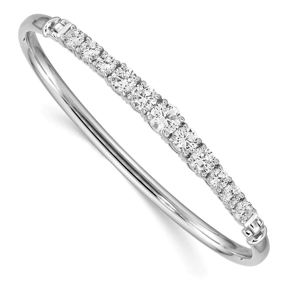 Sonia Jewels 925 Sterling Silver Graduated CZ Cubic Zirconia Hinged Bangle Cuff Bracelet (Width = 4mm)