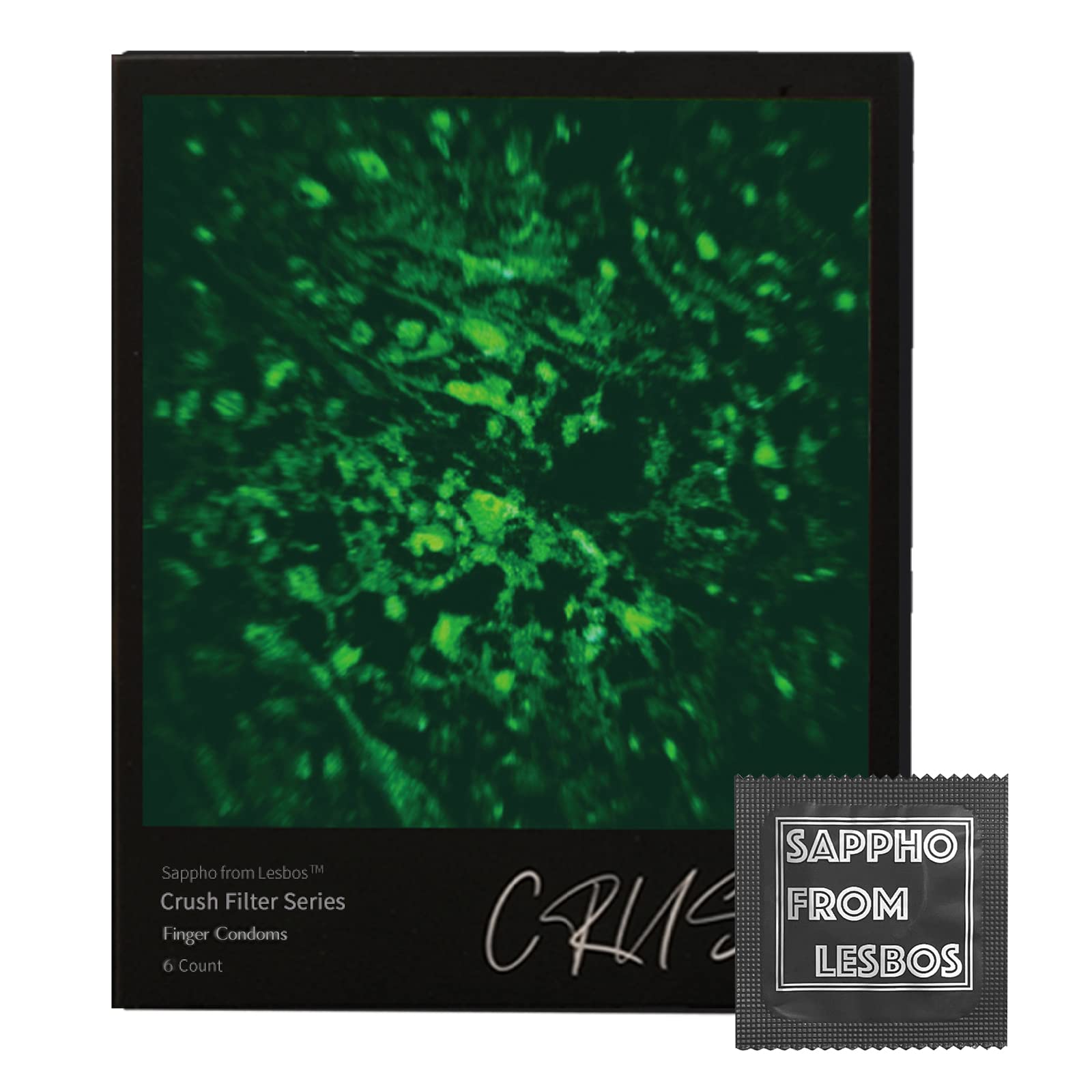 Sappho from lesbos Crush Green Finger Condoms, Ultral Thin Lubricated Latex Fingersex Cots for STI Protection, Natural Sensitive - 6 Count, No Fragrance