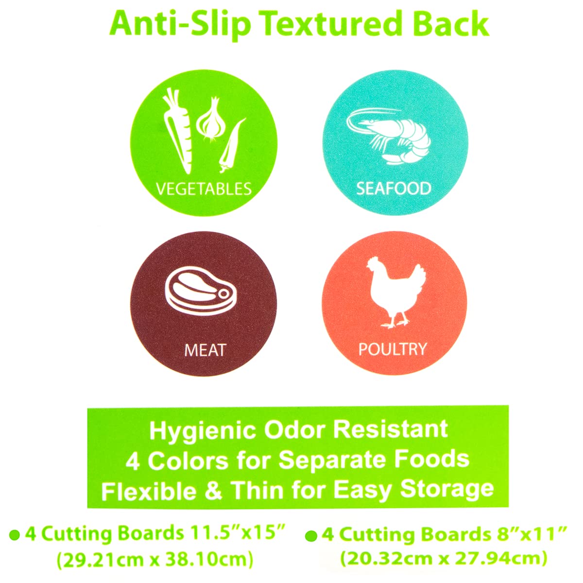 Simply Genius Plastic Cutting Boards for Kitchen - Color Coded Chopping Board Set - Flexible Cutting Mats for Meat & Vegetables - Dishwasher Safe, Non-Slip, BPA Free (4-Pack Gray, 8"x11")