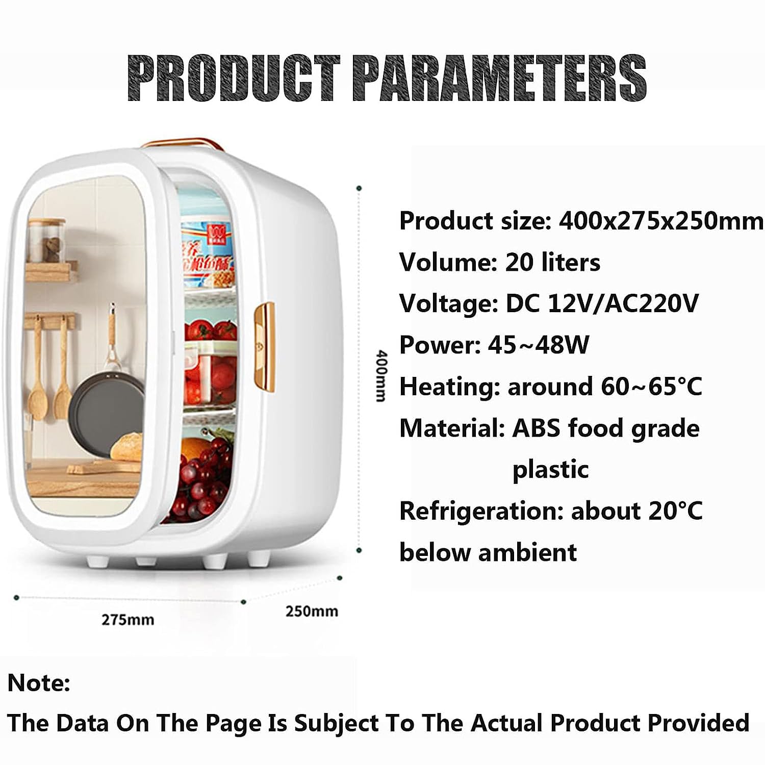 WESTN 20L Mini Fridge, Portable Skincare Beauty Fridge with LED Makeup Mirror (3 Level Brightness), Multifunctional Dual Purpose, for Food, Drinks, Skin Care, Beauty