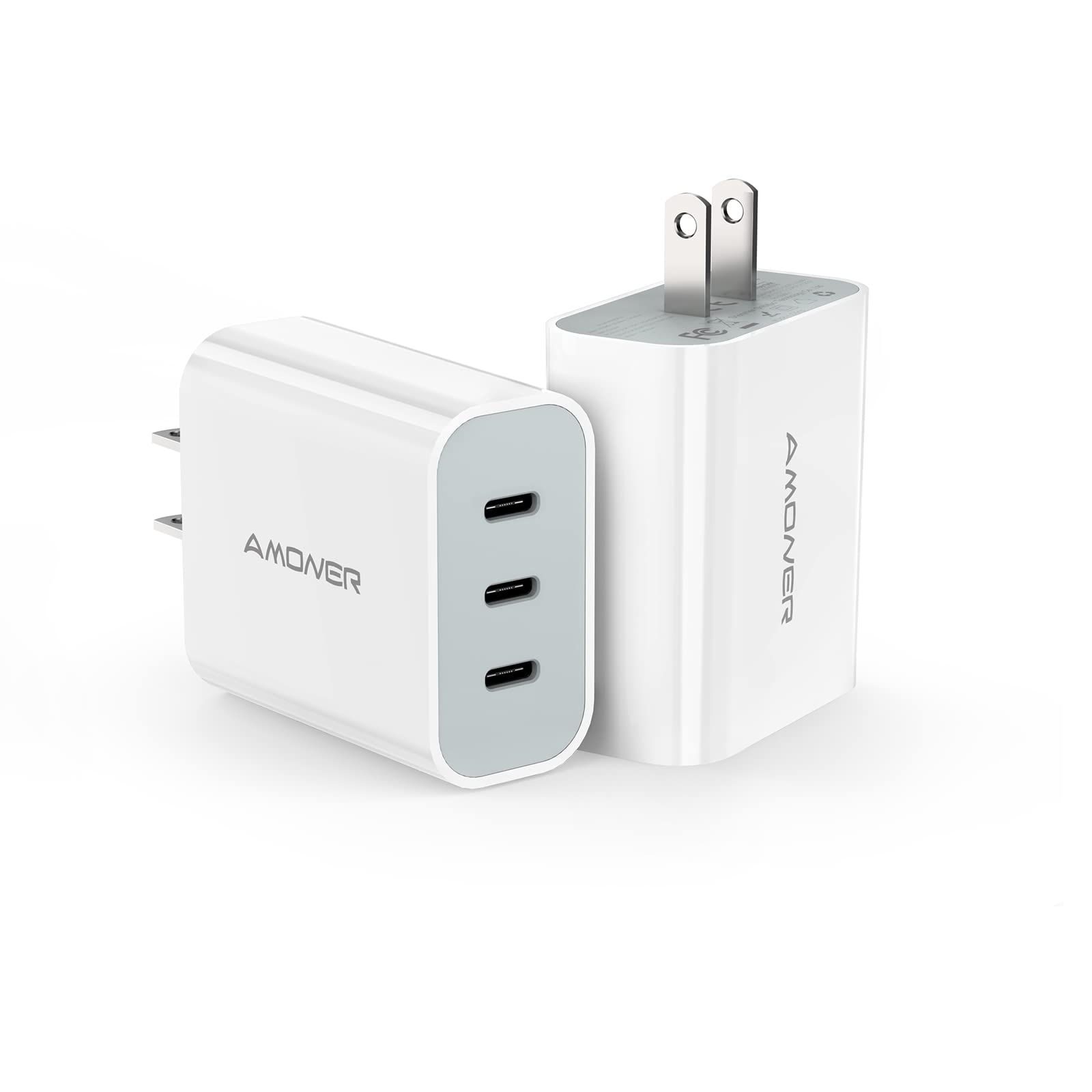 USB C Charger, Amoner 2Pack 35W iPhone Charger, 3-Port Type C Wall Charger with PD 3.0 Power Delivery USB-C Adapter for iPhone 14/13/12/12 Pro/12 Pro Max/12 Mini/11,Galaxy,Pixel 4/3 and More