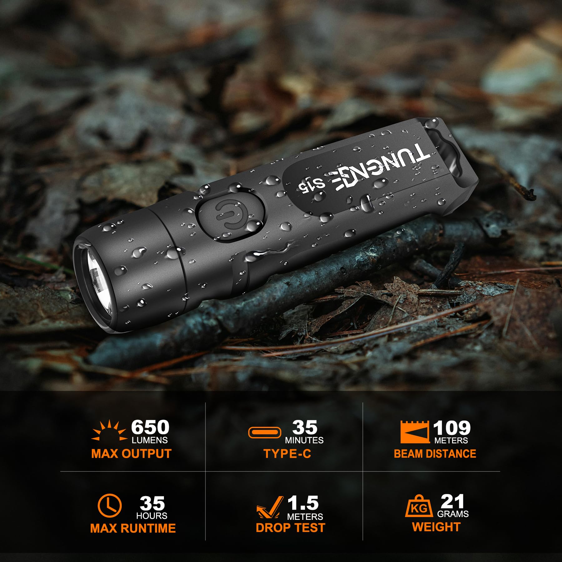 TUNENGE Rechargeable Keychain Flashlights, 650 High Lumens EDC Pocket Flashlights, Mini Flashlight Be Used for Camping Outdoors Emergency(Black)