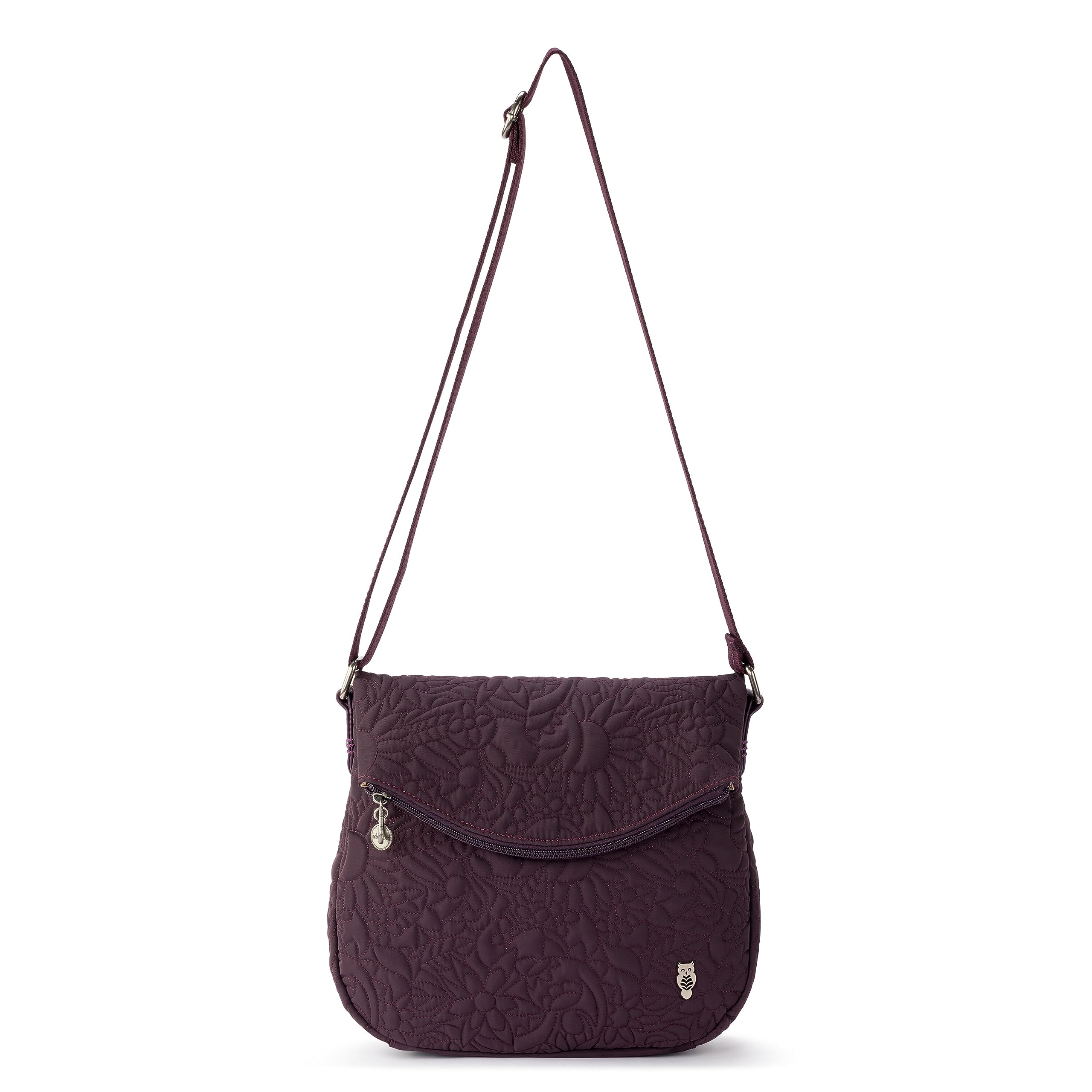 Sakroots Foldover Crossbody Bag in Eco-Twill with Adjustable Strap, Aubergine Spirit Desert Quilted