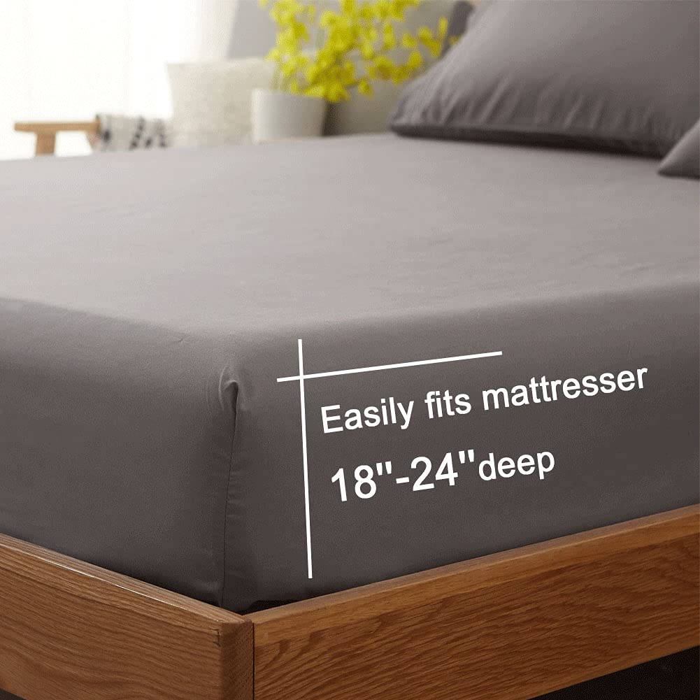 SONORO KATE 100% French Pure Linen Sheets, Breathable and Durable Line Queen Size Sheets, Anti-Tear Line Bed Sheets, Machine Washable, 16 Inch Deep Pocket - 4 Piece (Grey,74" x 96")