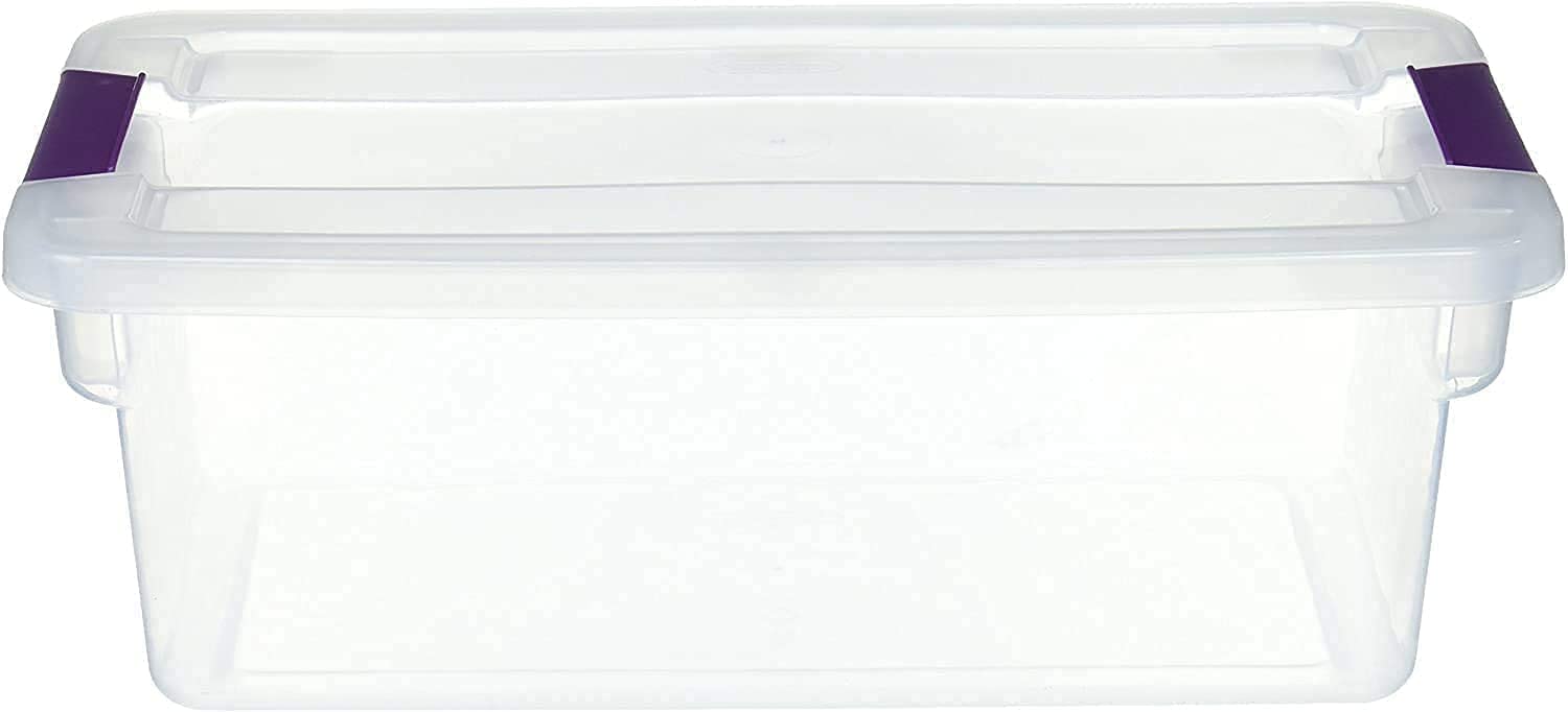 Sterilite 6 Quart (Qt) Clearview Storage Latch Box with Purple Latches