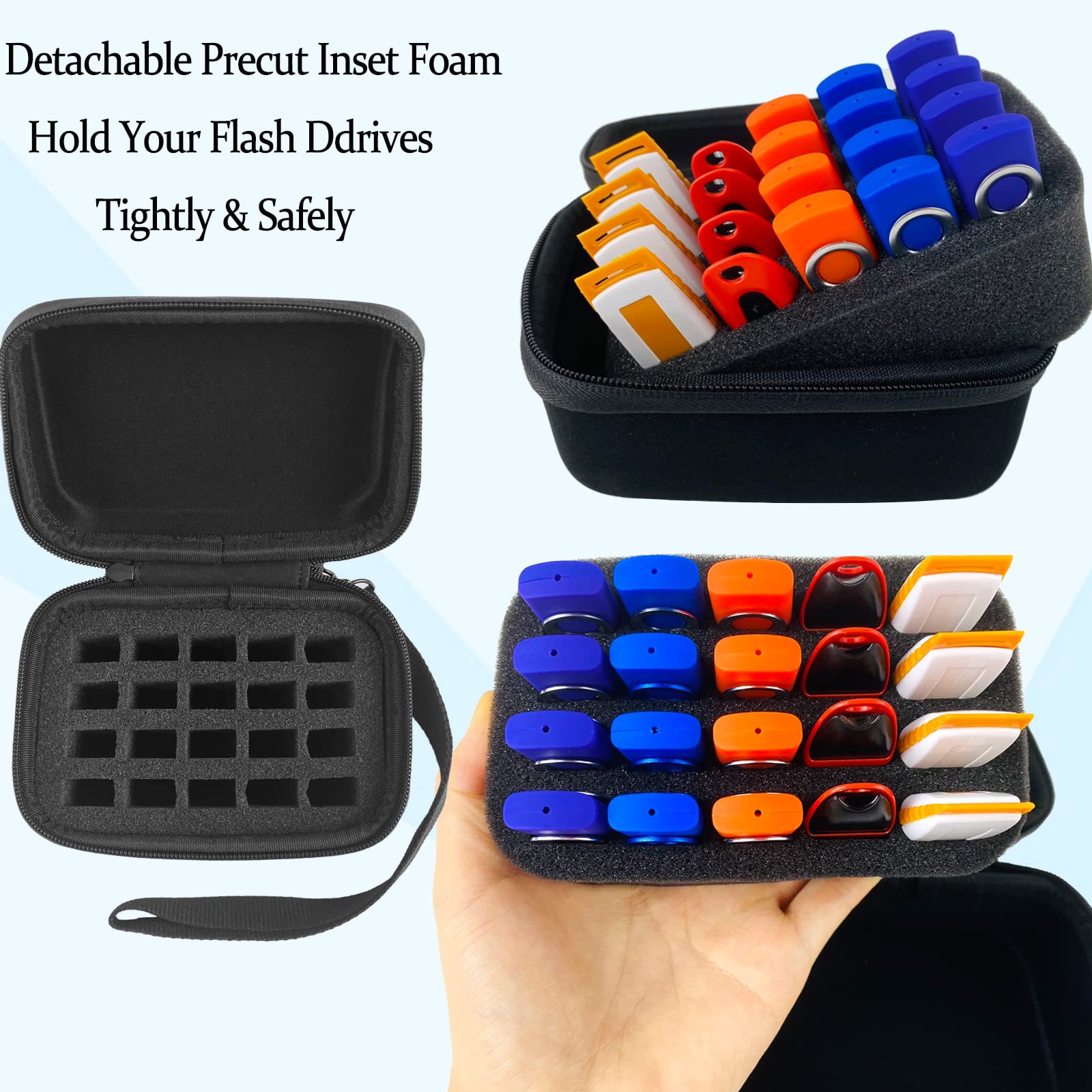 Storage Bag for USB Flash Drive JBOS Flash Drive Case Electronic Accessories Organizer Holder for USB Flash/DriveThumb Drives/Pen Drives/Jump Drives (Blue)