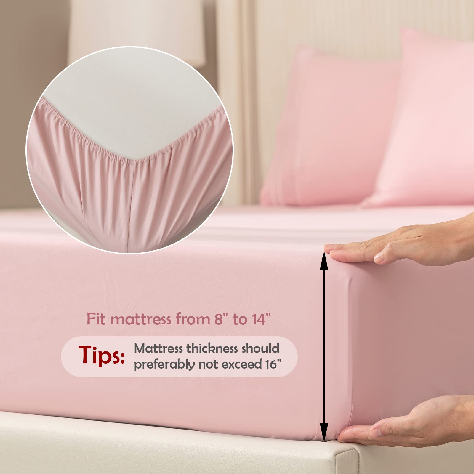 REDKEY Full Size Sheet Pillowcase Set - 4 Piece Soft Bedding Sheets & Pillowcases Sets Luxurious Deep Pocket Full Bed Sheets Pillowcase with Envelope Closure (Full,Baby Pink)