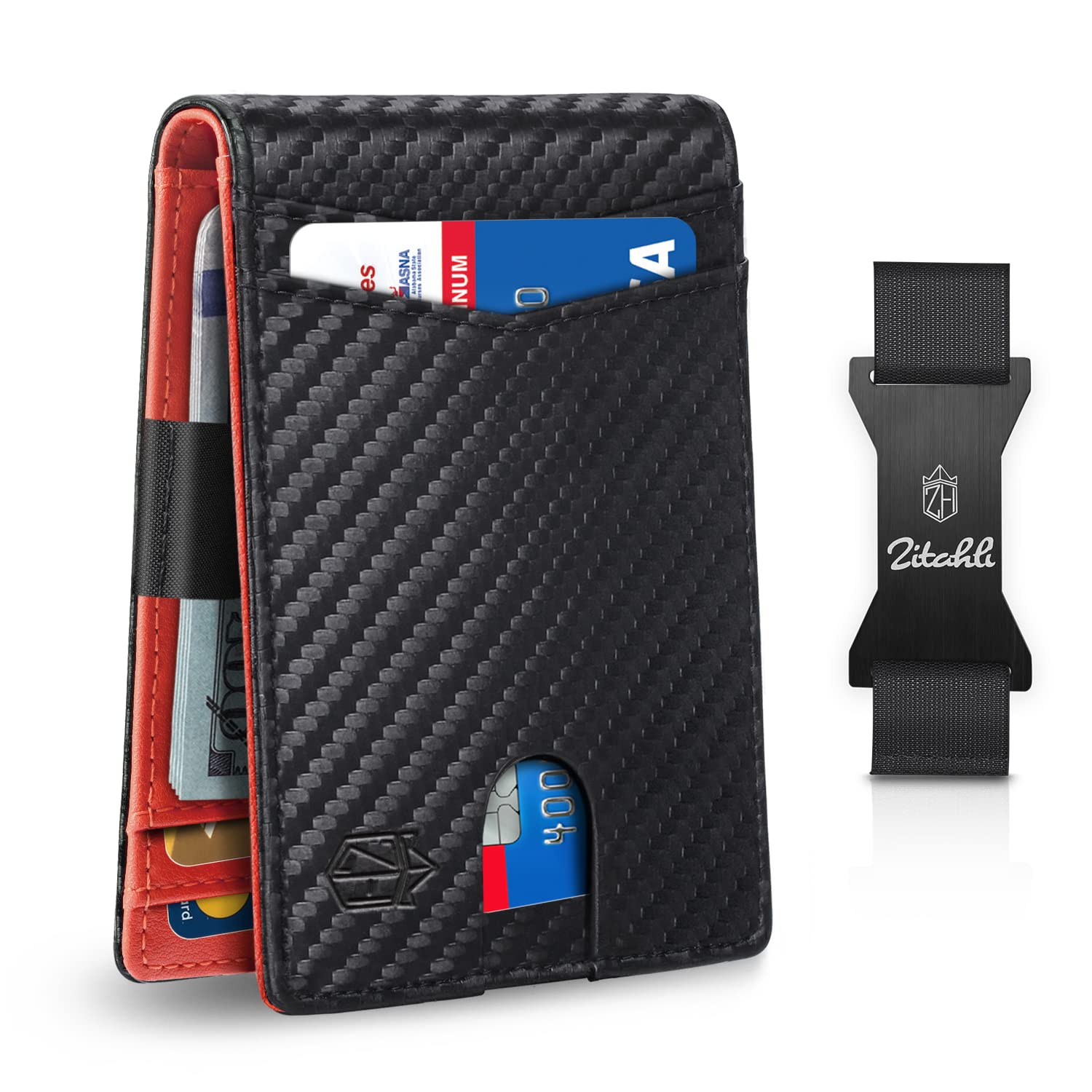 Zitahli Slim Money Clip Wallets for Men, Minimalist Leather Bifold RFID Blocking Mens Front Pocket Wallet with 12 Card Slots Gift Box Black