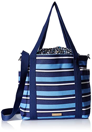 Vera Bradley Women's Deluxe Canvas Tote Bag, Navy Beach Stripe, One Size